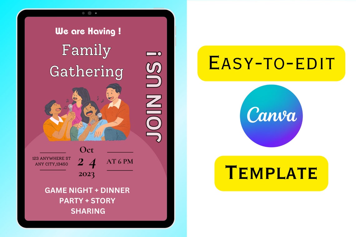 Editable Family Gathering Invitation, Family Gathering Canva Invitation ...
