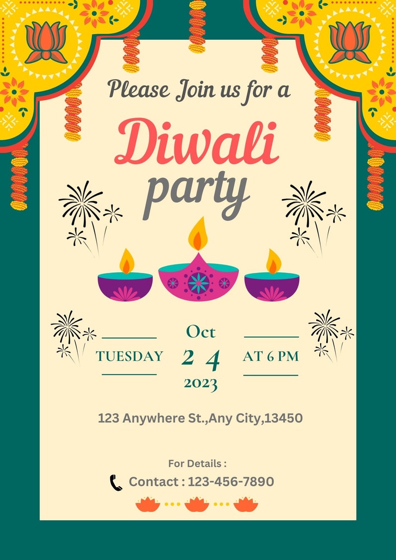 Diwali Invite, Editable Diwali Invitation, Beautiful Diwali Greeting ...