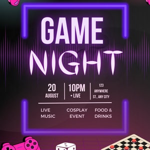 Game Night Flyer, Game Night Invitation, Game Night Canva Template by ...