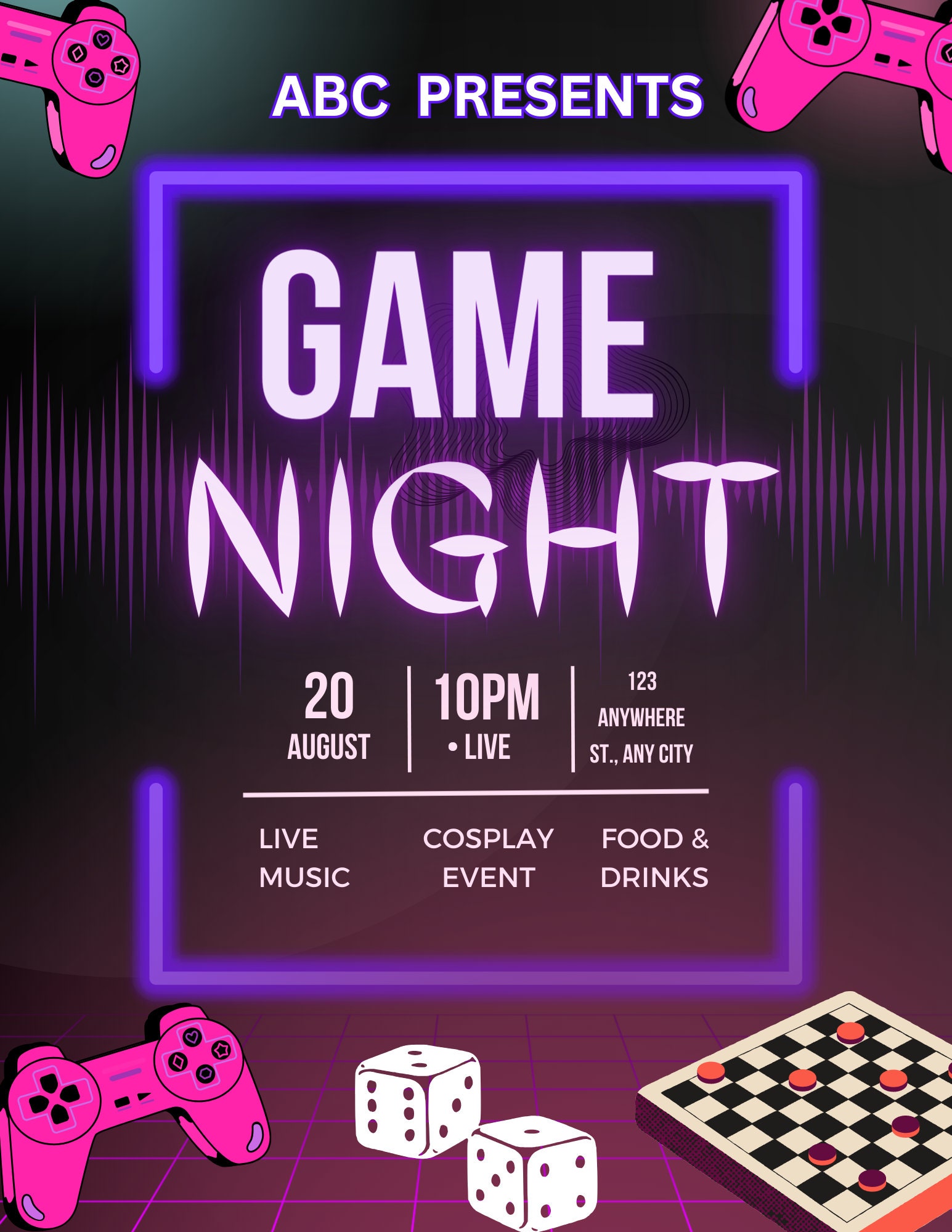 Game Night Flyer, Game Night Invitation, Game Night Canva Template by ...