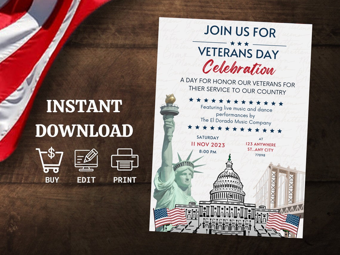 Editable Veterans Day Canva Template, Celebrate Veterans Day, 5x7 ...