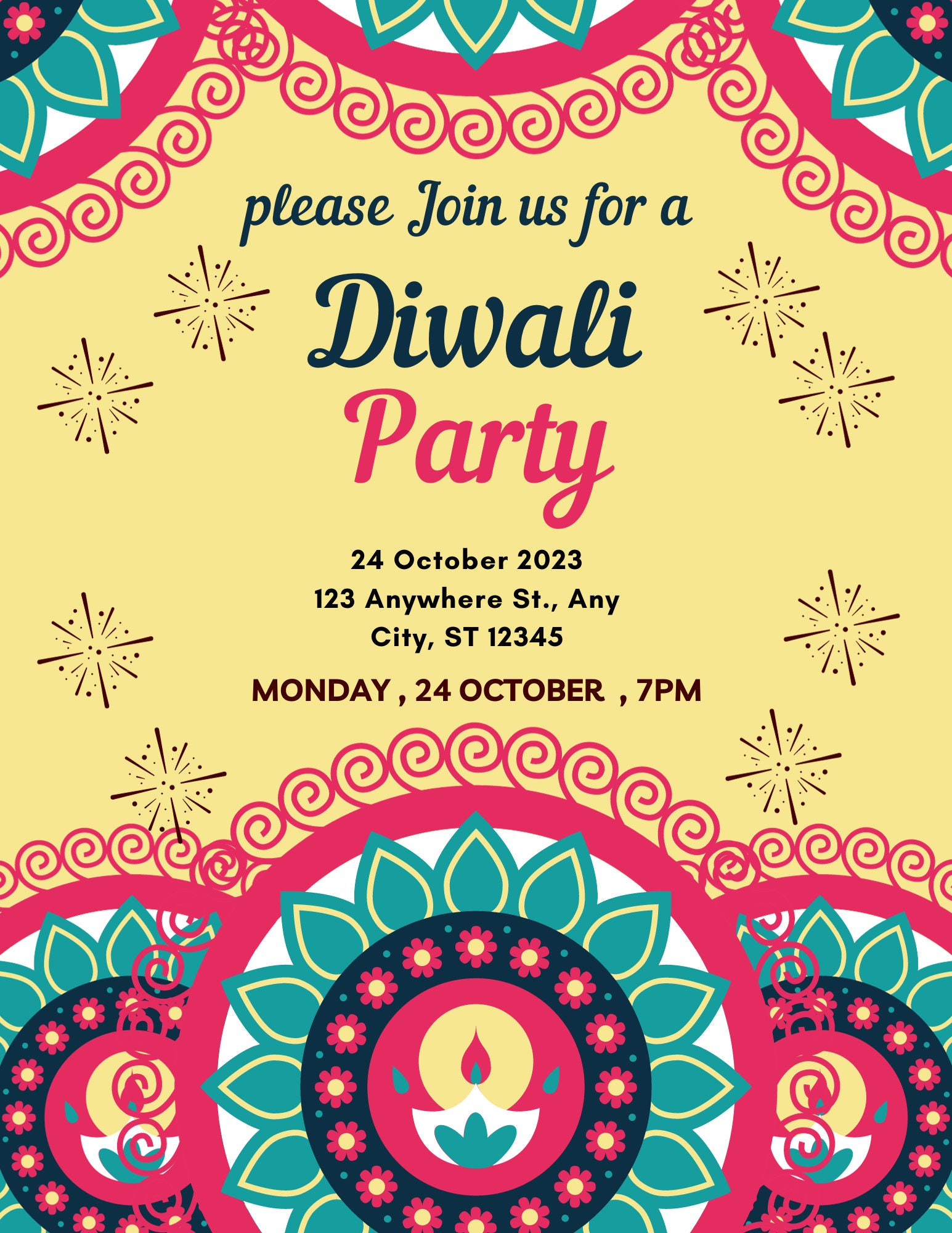Diwali Invite, Editable Diwali Invitation, Beautiful Diwali Greeting ...