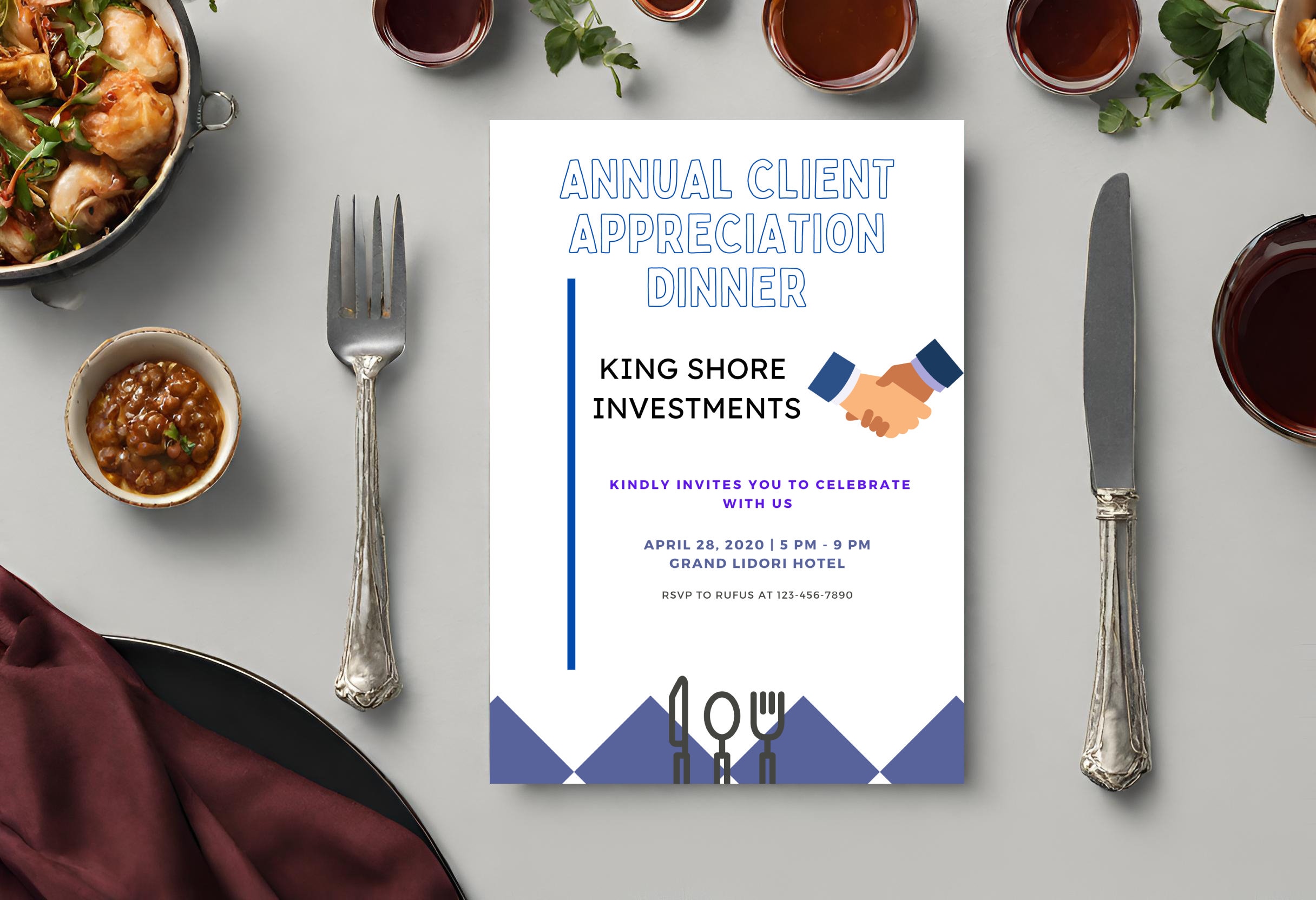 Annual Client Appreciation Dinner Invitation Template, Digital Editable ...