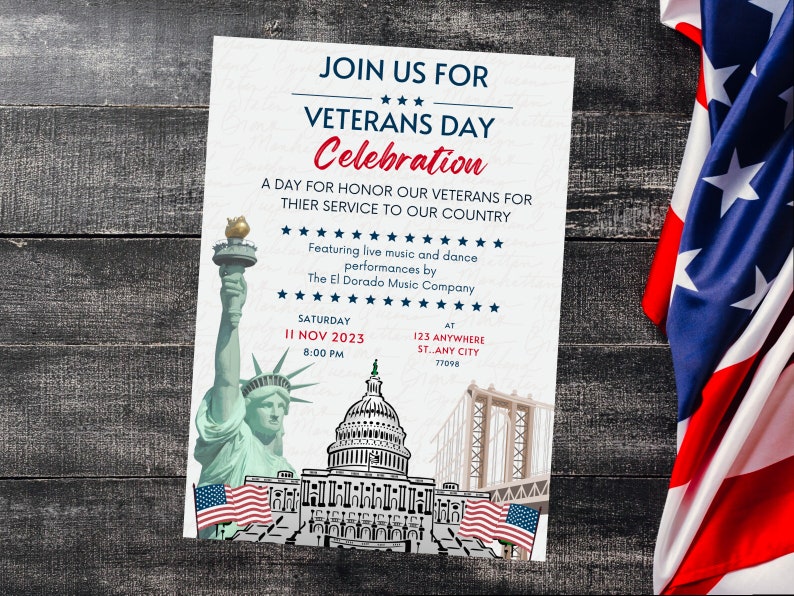 Editable Veterans Day Canva Template, Celebrate Veterans Day, 5x7 ...