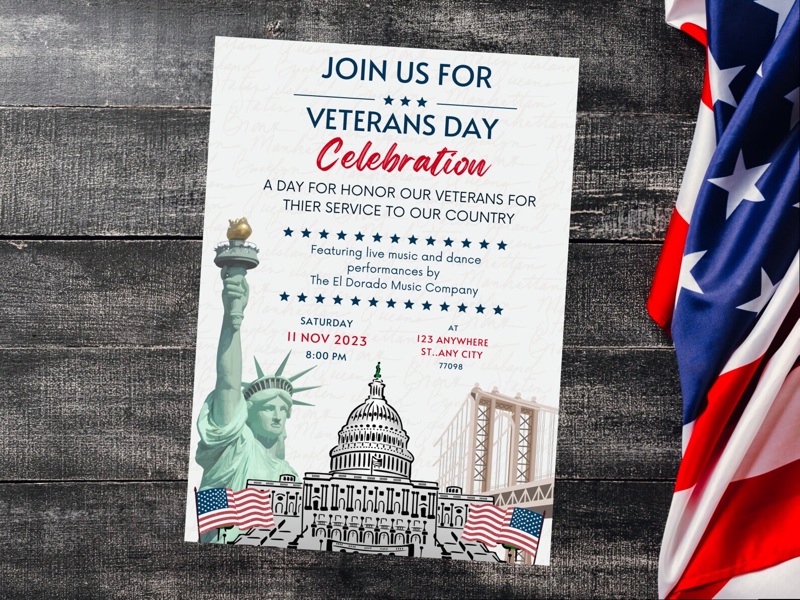 Editable Veterans Day Canva Template, Celebrate Veterans Day, 5x7 ...