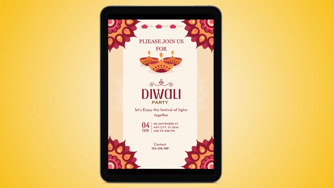 Diwali Invite, Editable Diwali Invitation, Beautiful Diwali Greeting ...