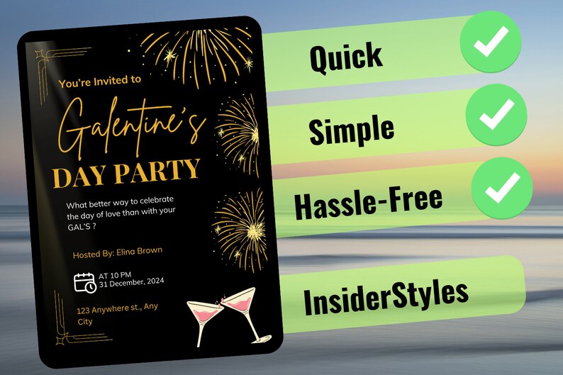 Galentines Day Party Invitation Template, Gals Night Out, Valentines ...