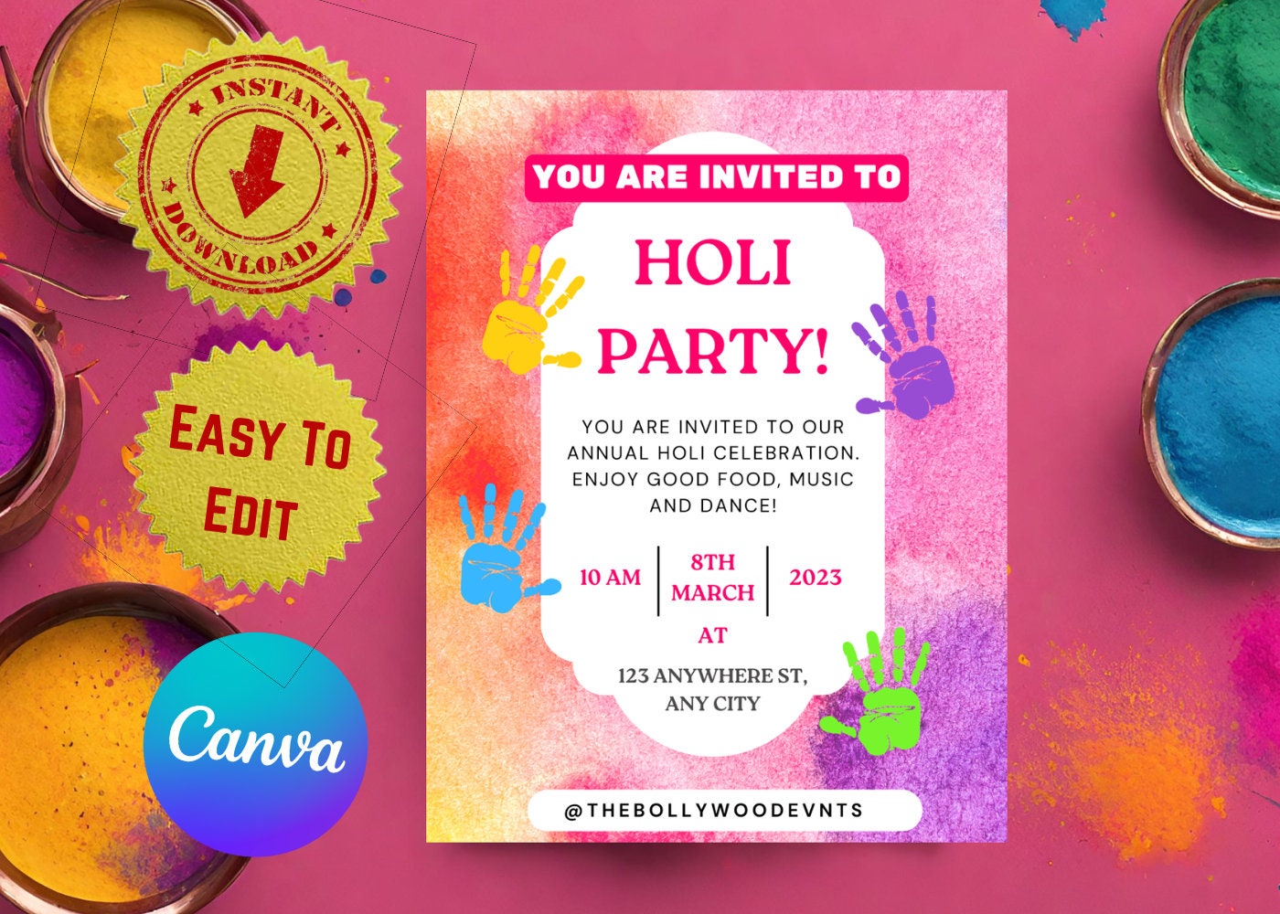 Holi Party Invitation, Festival of Love, Holi Party Invite, Holi ...
