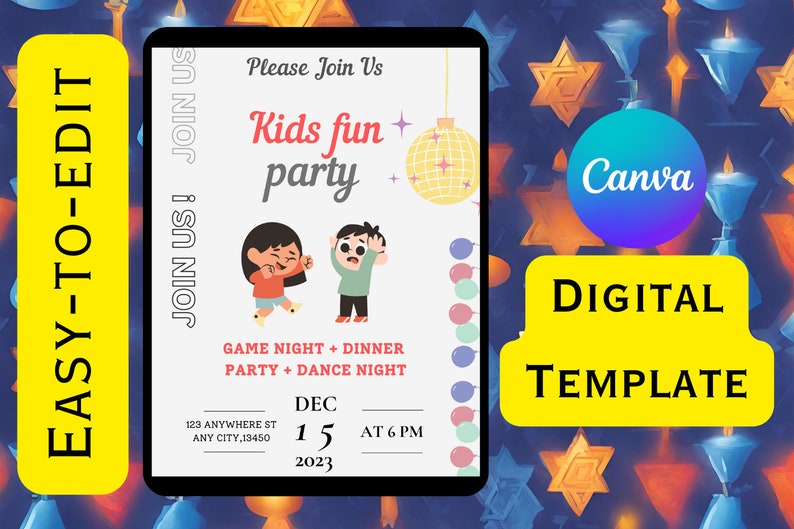Editable Kids Party Invitation Template, Kids Birthday Celebration ...