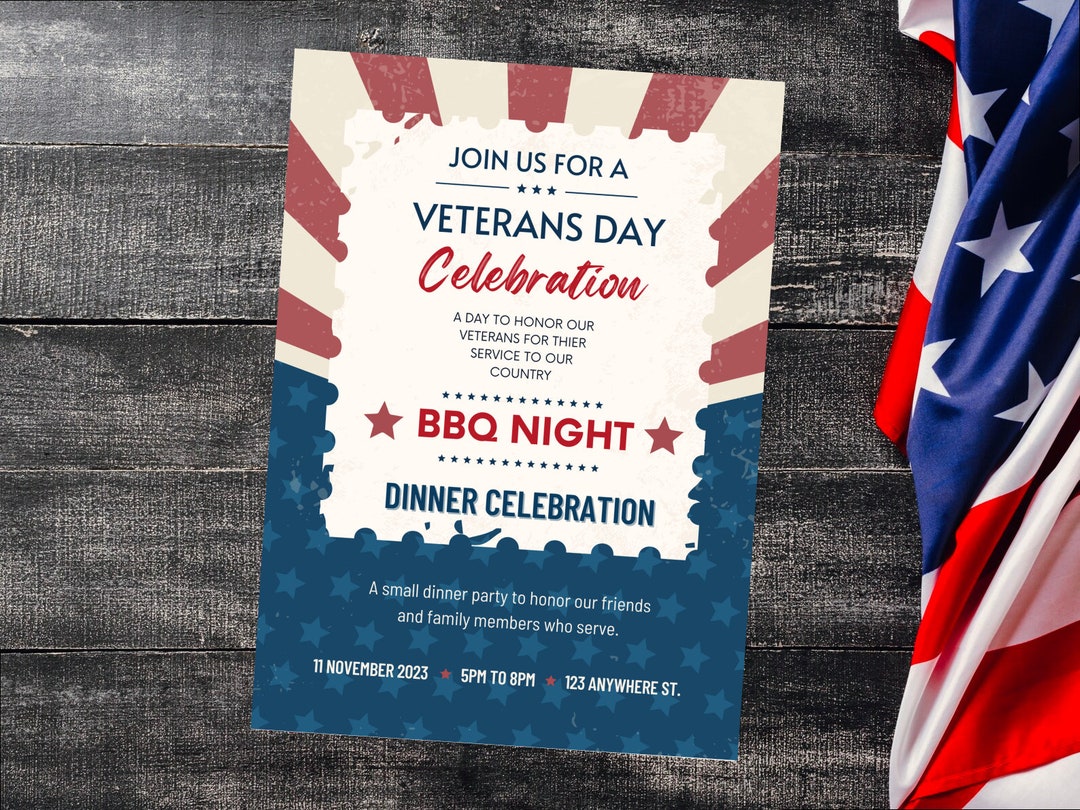 Editable Veterans Day BBQ Night Canva Template, Celebrate Veterans Day ...