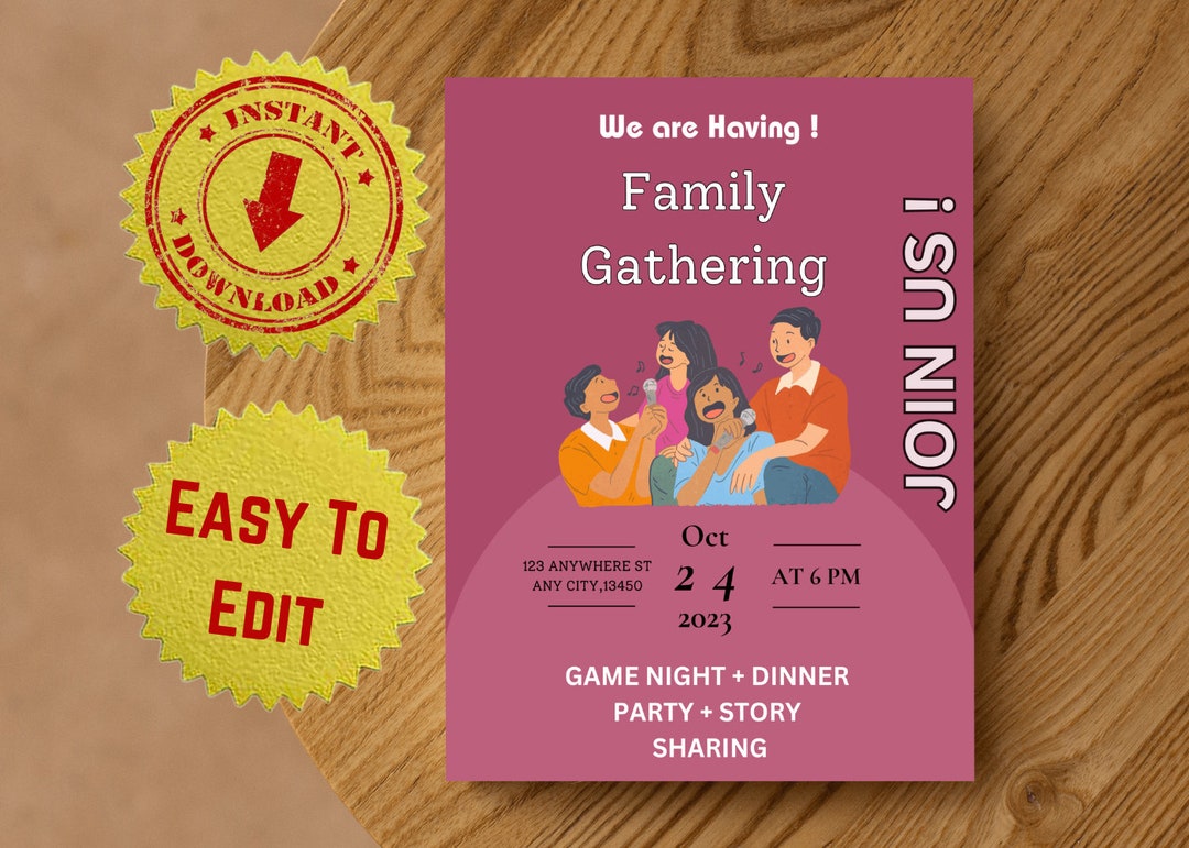 Editable Family Gathering Invitation, Family Gathering Canva Invitation ...