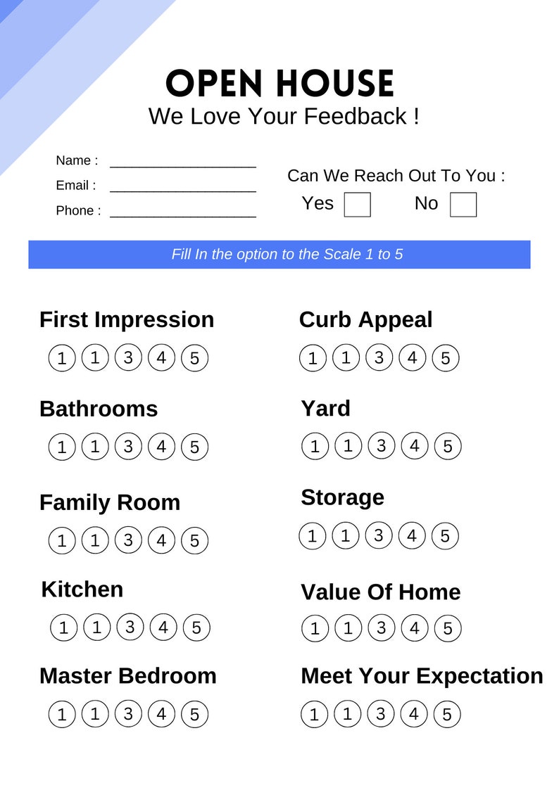 Open House Feedback Form, Editable Canva Template, Real Estate ...