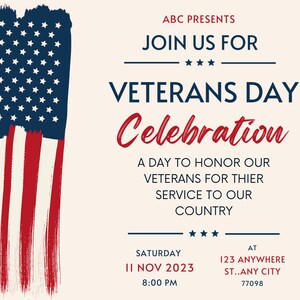 Veterans Day Post Card Template, Editable Veterans Day Celebration ...