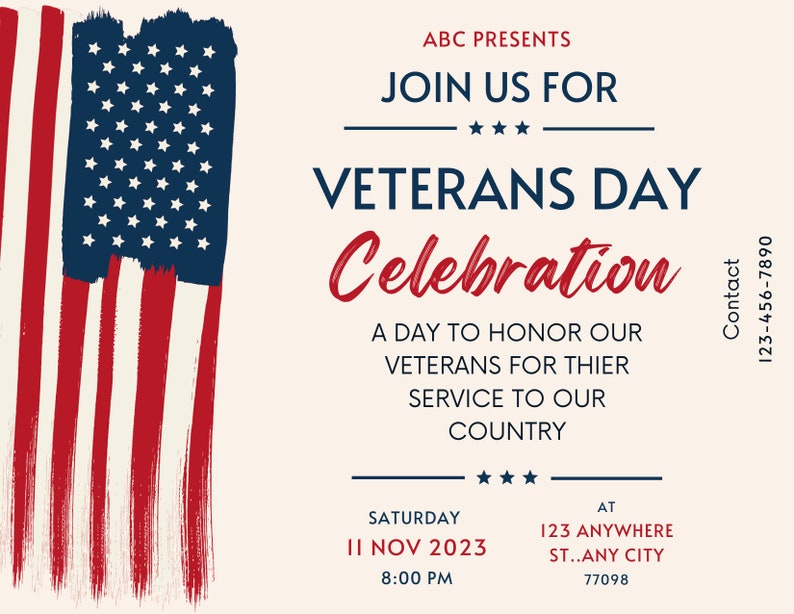 Veterans Day Post Card Template Editable Veterans Day - Etsy