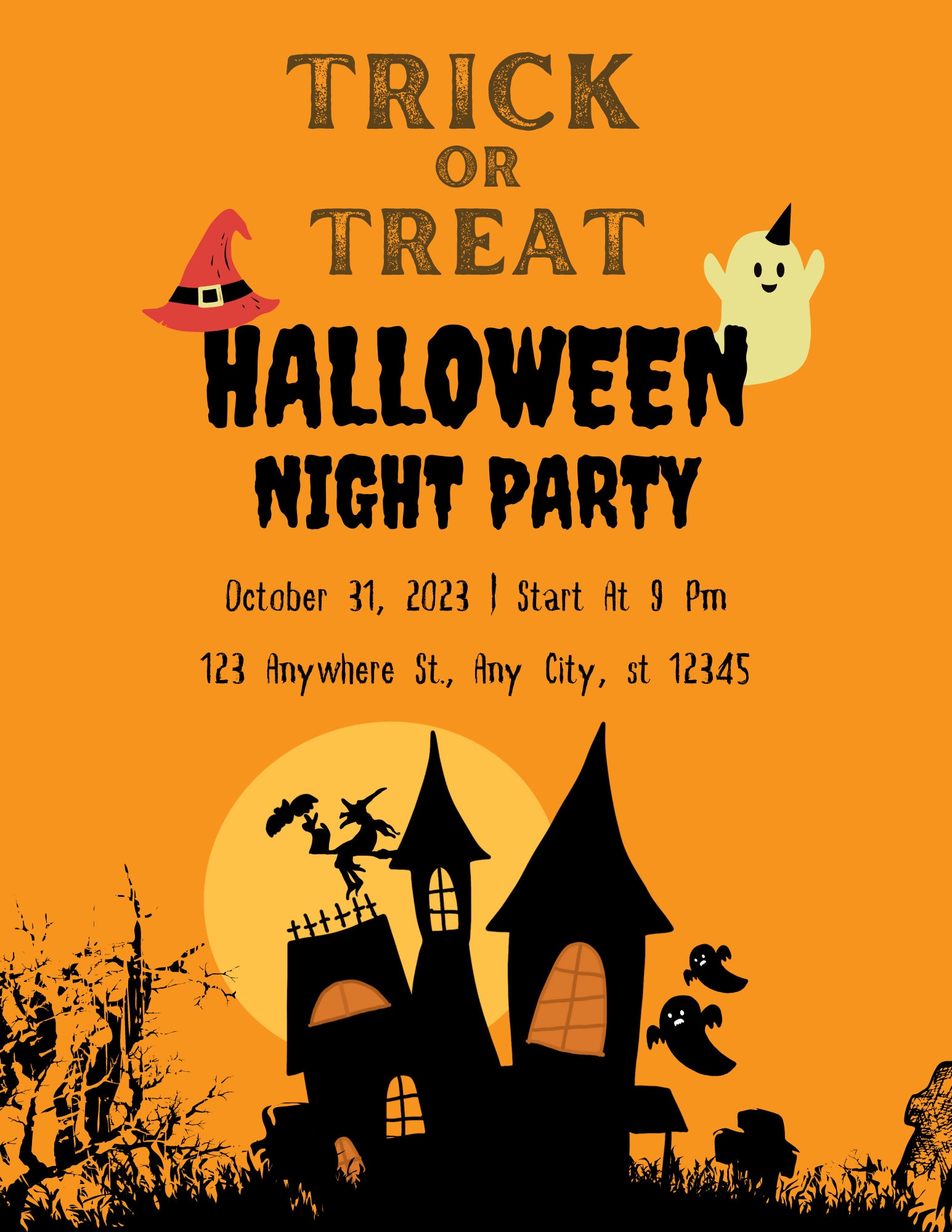 Editable Halloween Party Canva Template, Halloween Party Flyer, Canva ...