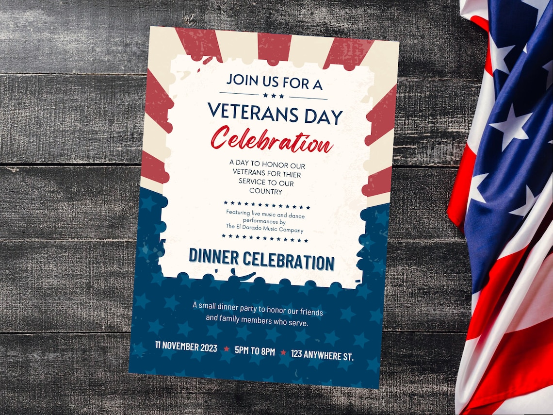 Editable Veterans Day Canva Template, Celebrate Veterans Day, 5x7 ...