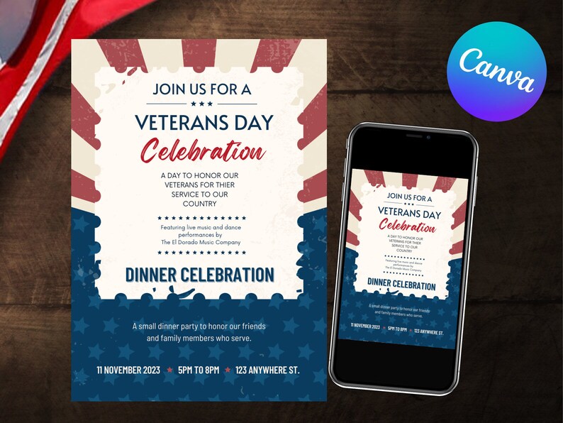 Editable Veterans Day Canva Template, Celebrate Veterans Day, 5x7 ...