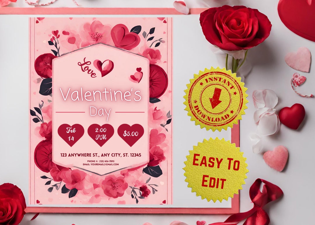 Valentine's Day Invitation Template, Valentine's Day Event Template ...