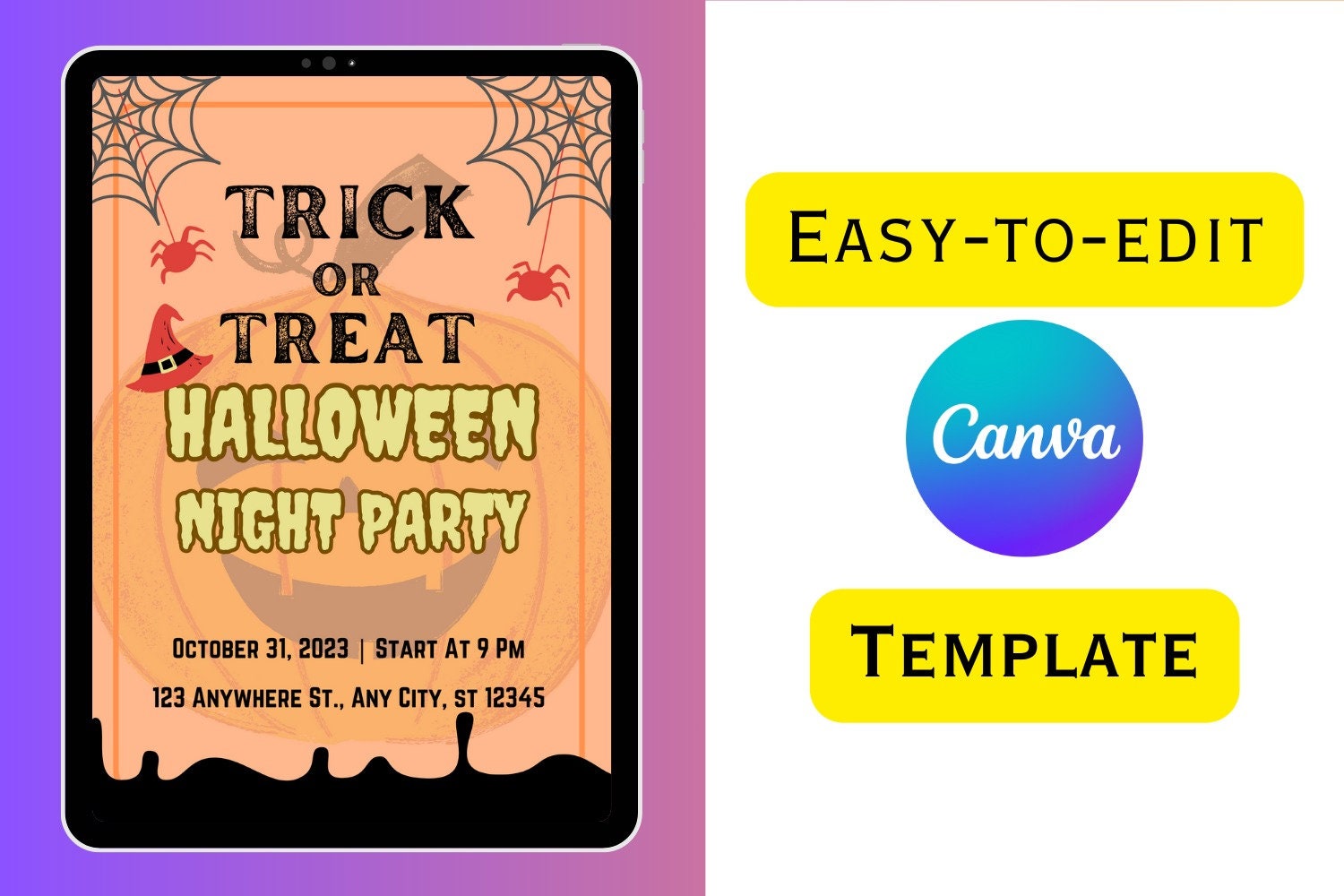 Halloween Party Invitation Canva Template Kids Spooky Night - Etsy