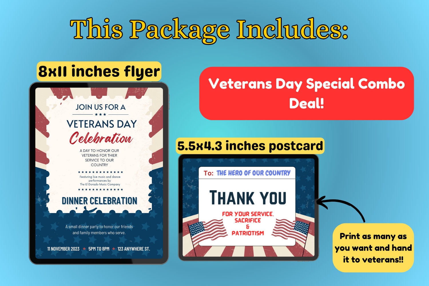 Editable Veterans Day Special Pack Including (flyer + Post Card ...
