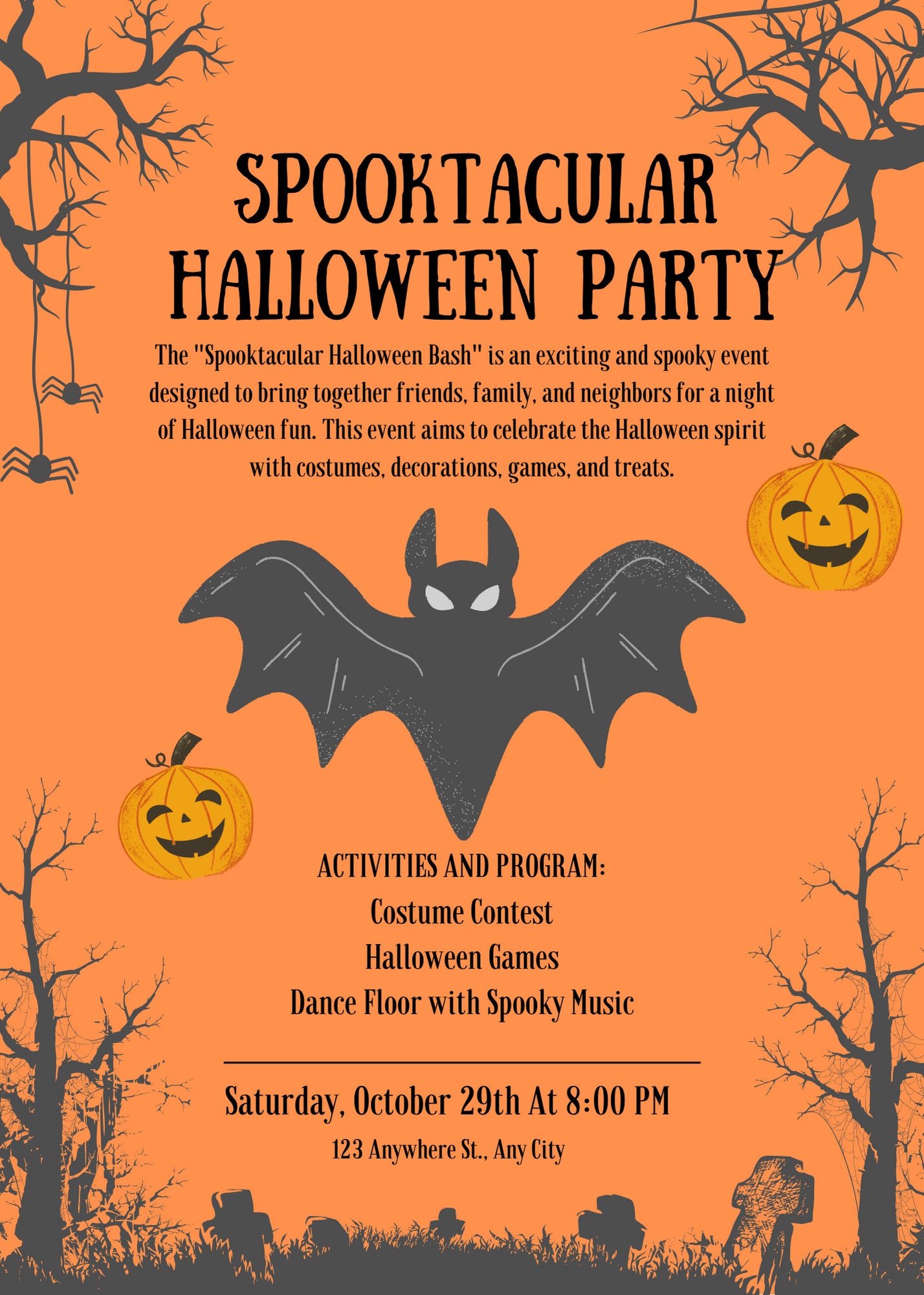 Editable Halloween Party Template, Halloween Digital Canva Template ...