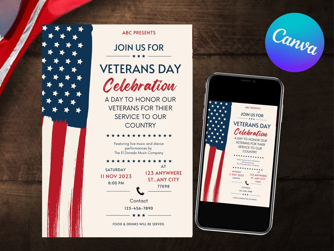 Editable Veterans Day Canva Template, Celebrate Veterans Day,poster ...