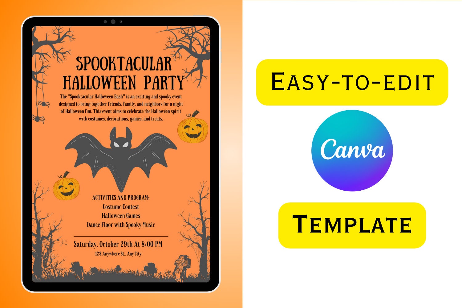 Editable Halloween Party Template, Halloween Digital Canva Template ...