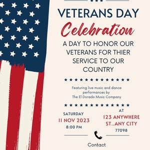 Editable Veterans Day Canva Template, Celebrate Veterans Day,poster ...