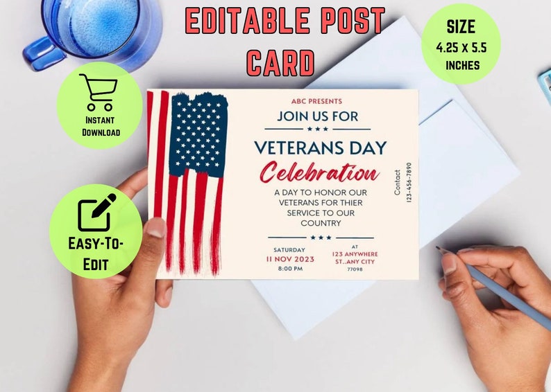 Veterans Day Post Card Template Editable Veterans Day - Etsy