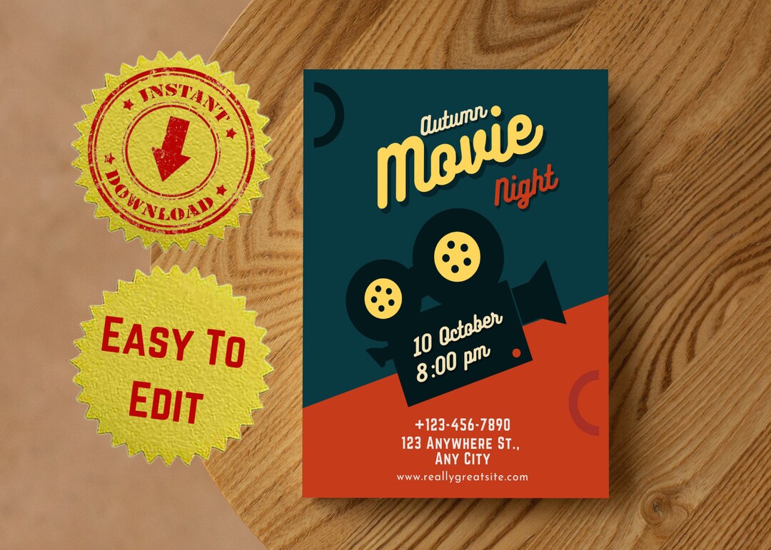 Editable Movie Night Template, Boys Movie Night, Autumn Movie Night ...