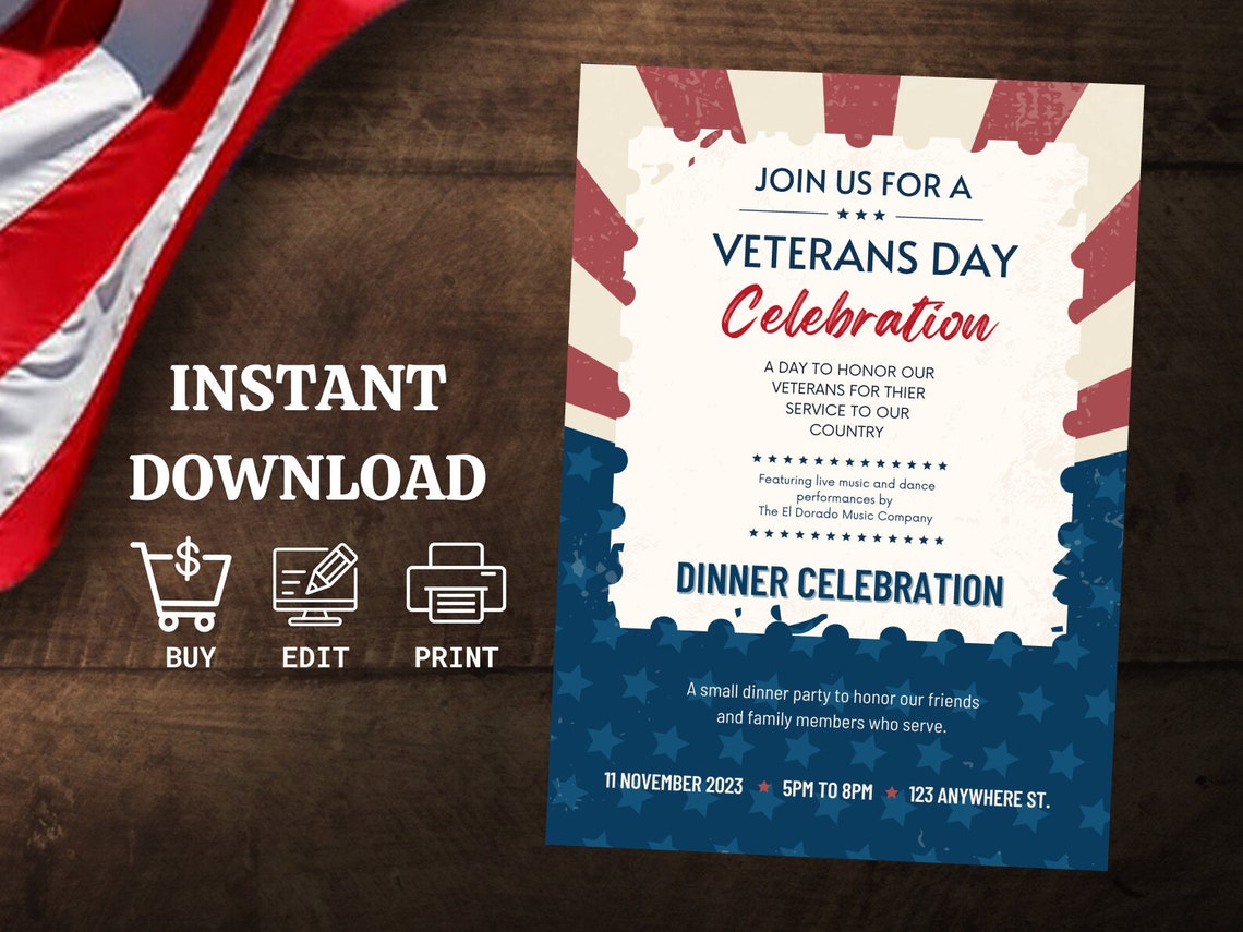 Editable Veterans Day Canva Template, Celebrate Veterans Day, 5x7 ...