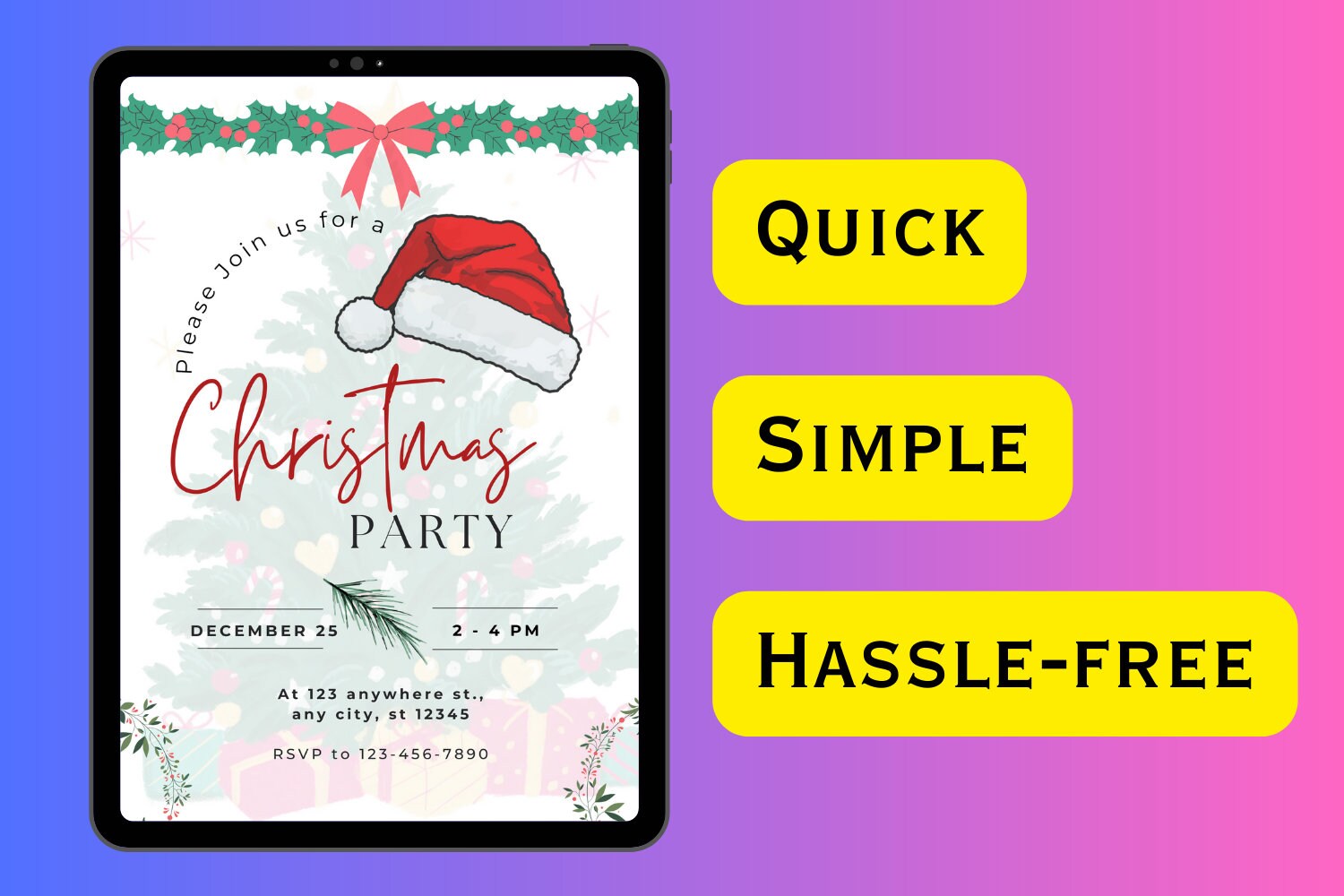 Editable Christmas Party Invitation Template, Gift Exchange Party ...