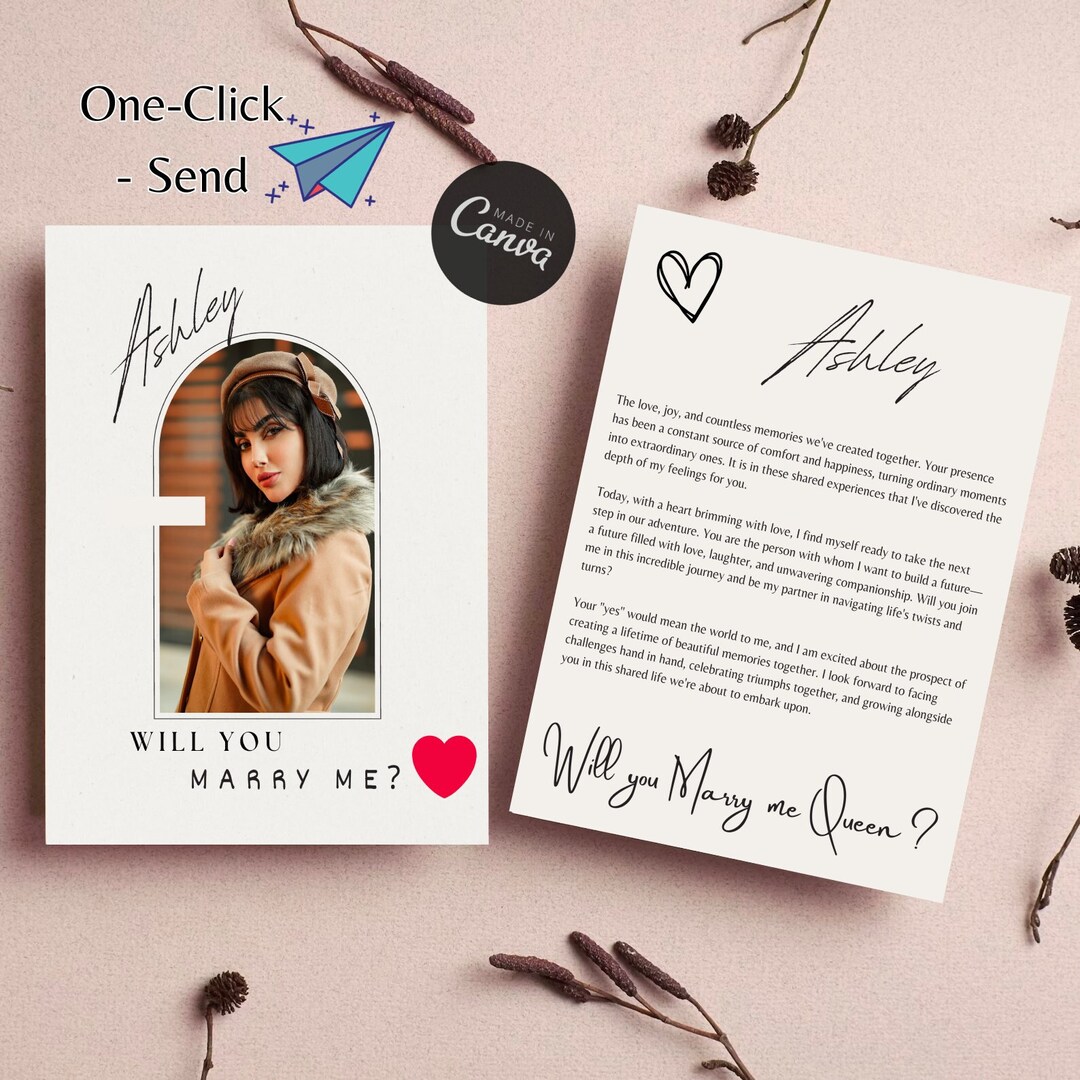 Marriage Proposal Card Template, Editable Photo Proposal Card, Will You ...