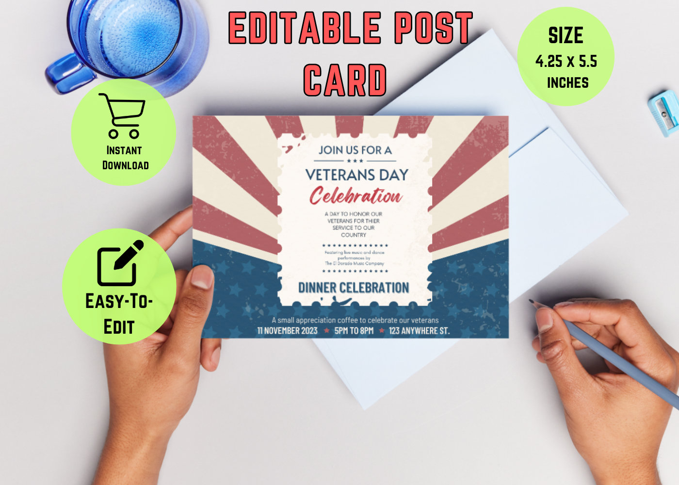 Veterans Day Post Card Template Editable Veterans Day - Etsy