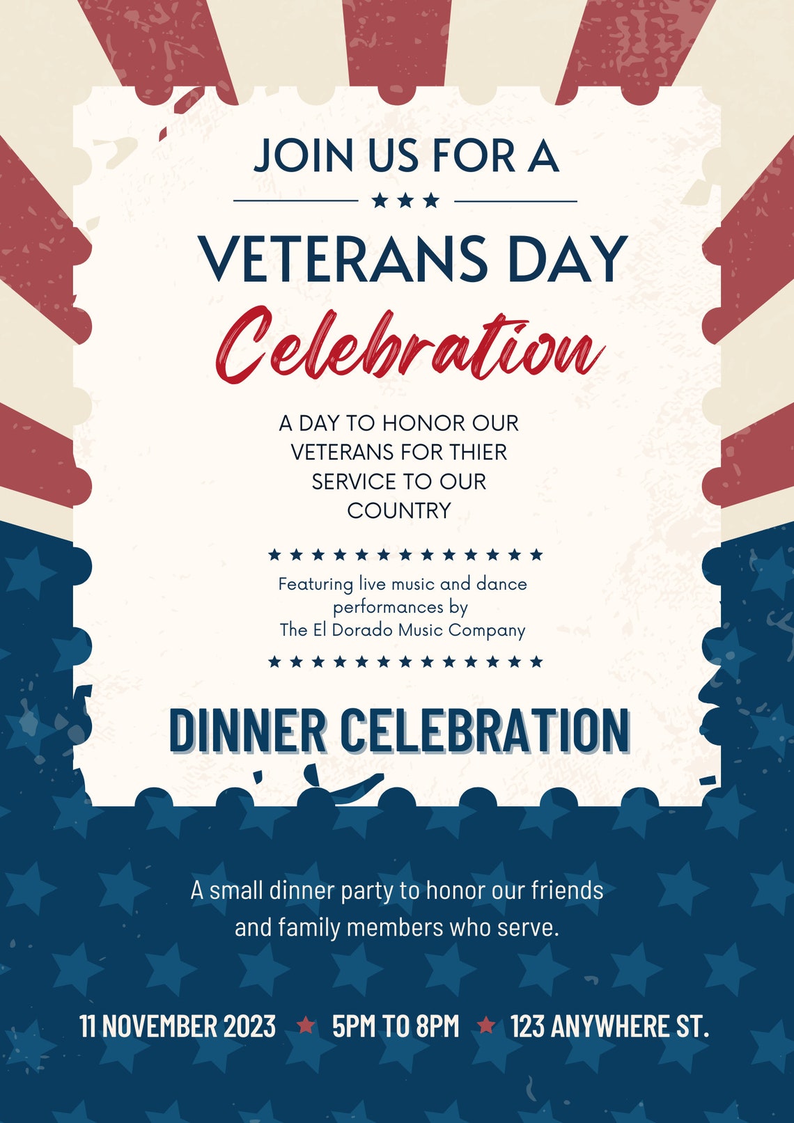 Editable Veterans Day Canva Template, Celebrate Veterans Day, 5x7 ...