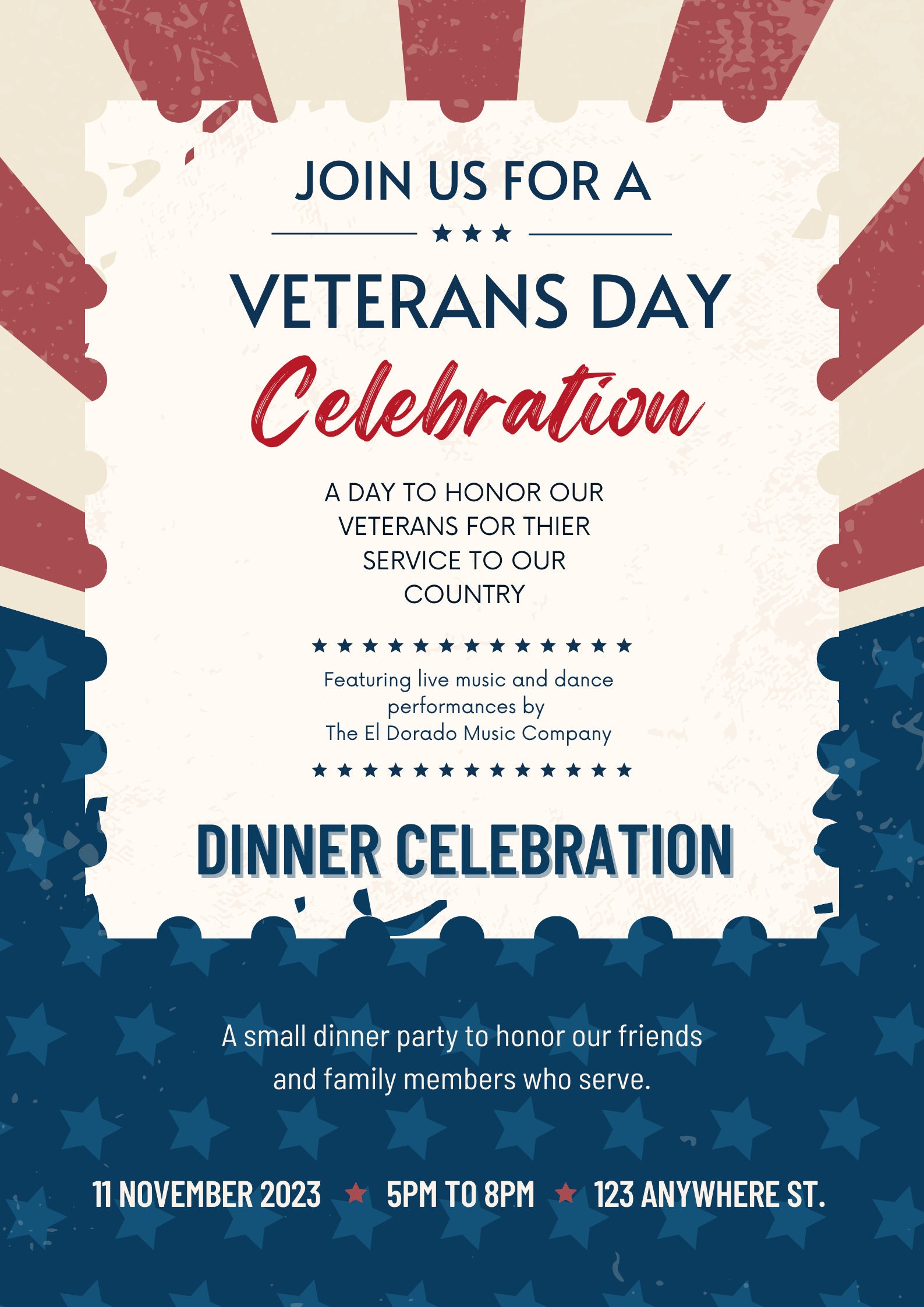 Editable Veterans Day Canva Template, Celebrate Veterans Day, 5x7 ...