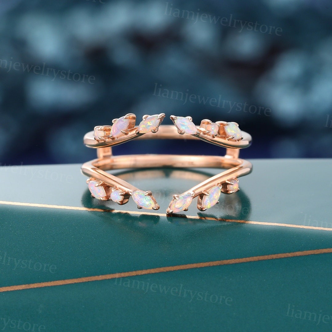 Natural Opal Enhancer Wedding Band Unique Rose Gold Marquise Cut Opal ...