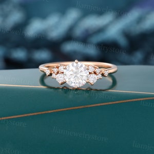 Vintage Moissanite Engagement Ring Set Unique Yellow Gold Engagement ...