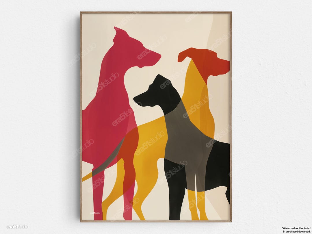 Dynamic Dog Trio - Original Mid-century Modern Minimalist Wall Art ...