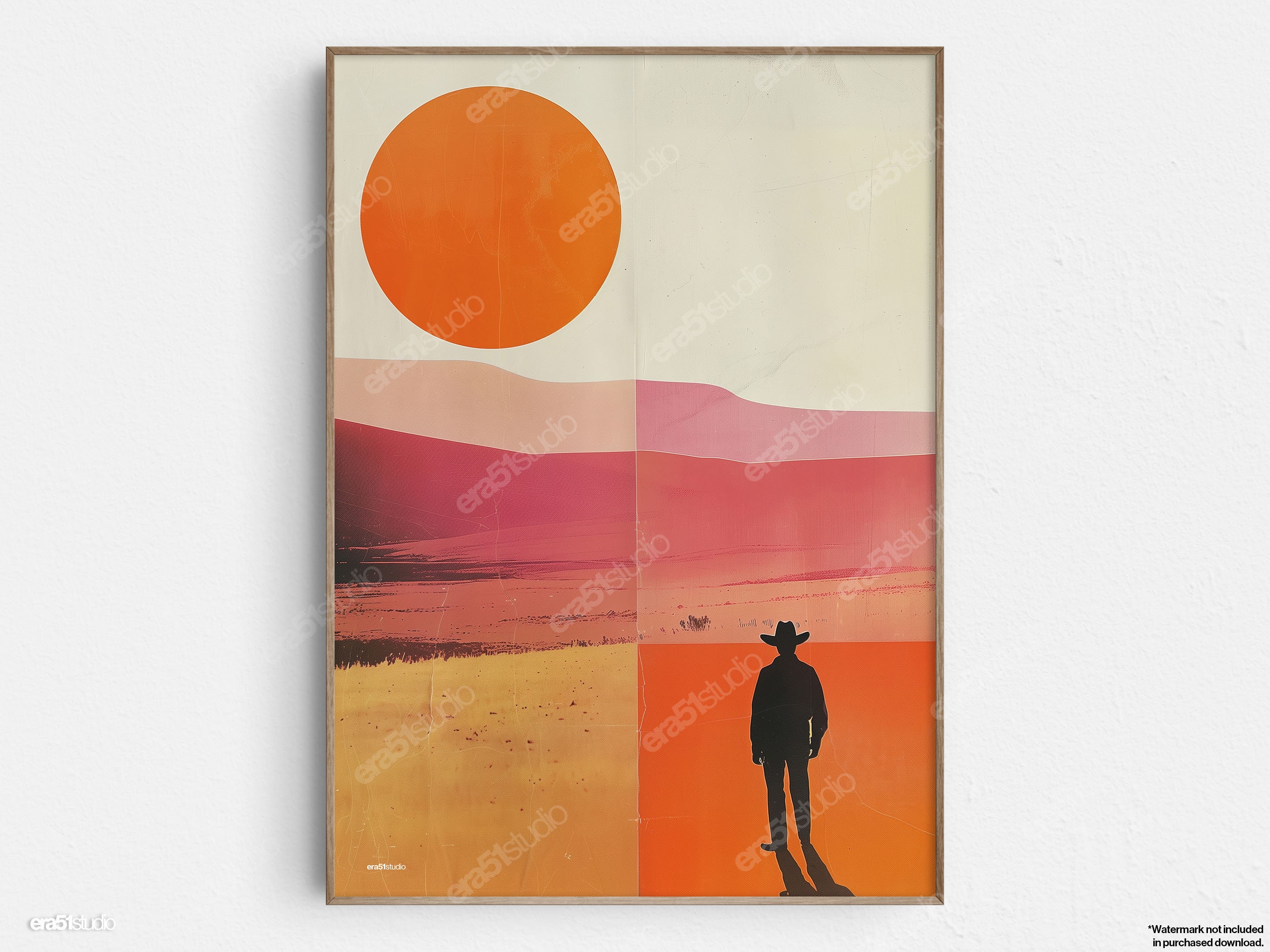 Wild West Cowboy Sunset Silhouette - Original Mid-century Modern ...