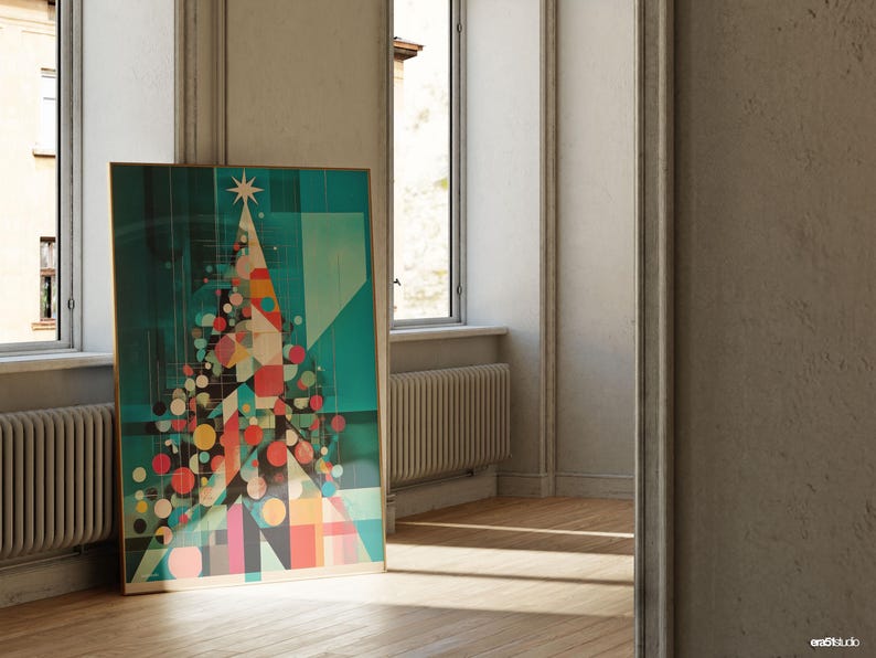 Bauhaus Holiday Tree - Original Mid-century Modern Minimalist Wall Art ...