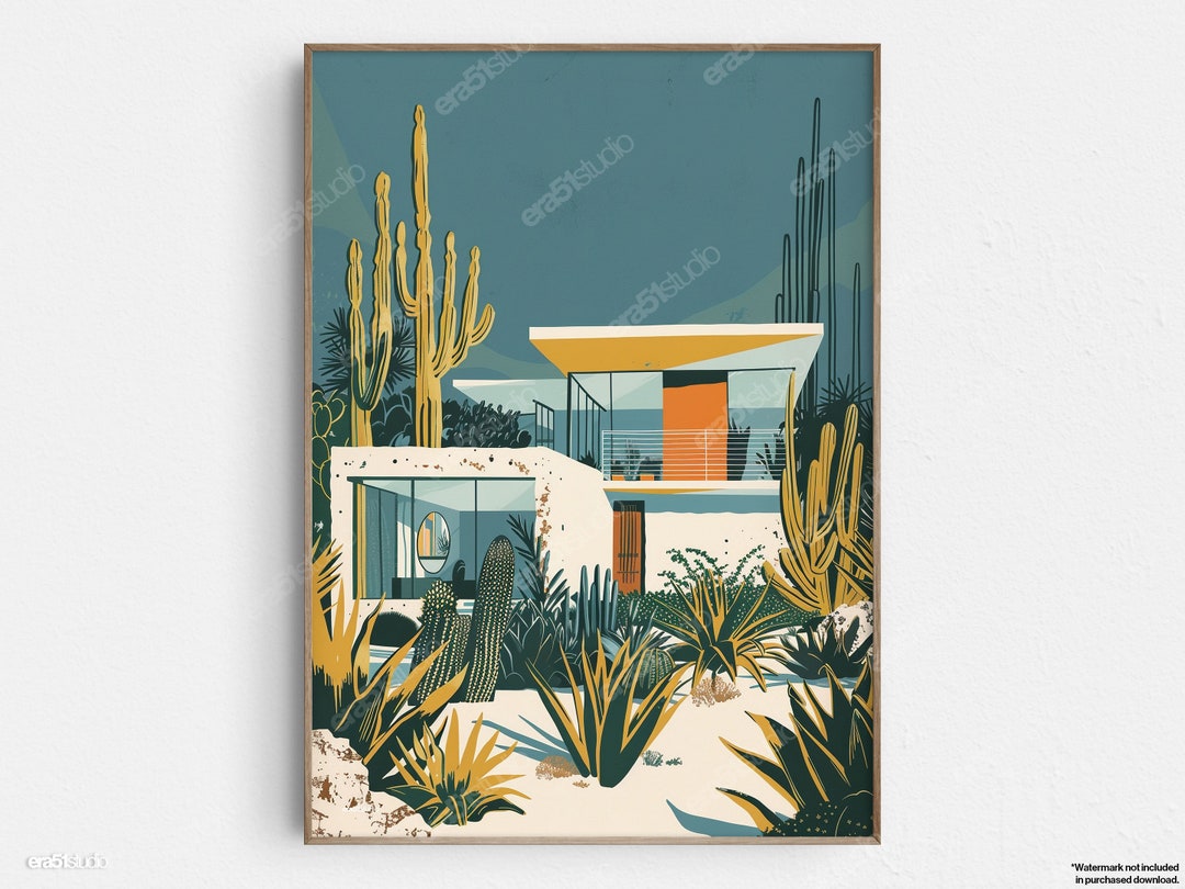 Desert Modernism Illustration - Original Mid-century Modern Minimalist ...