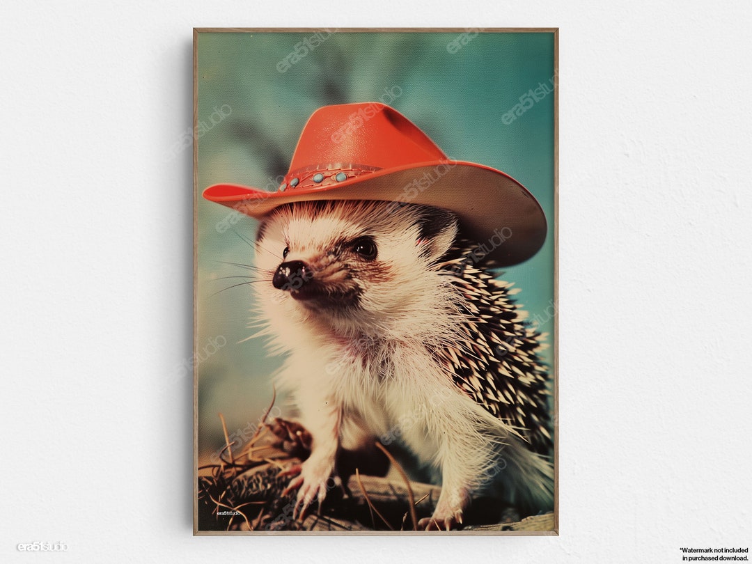Hedgehog Cowboy - Original Mid-century Modern Minimalist Wall Art ...