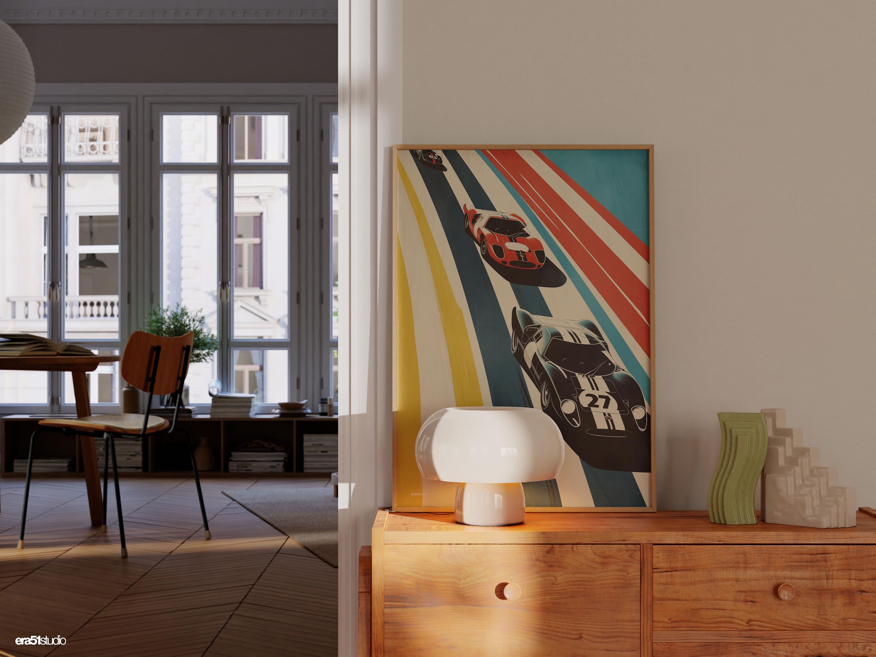 Racing Car Trio - Original Mid-century Modern Minimalist Wall Art ...