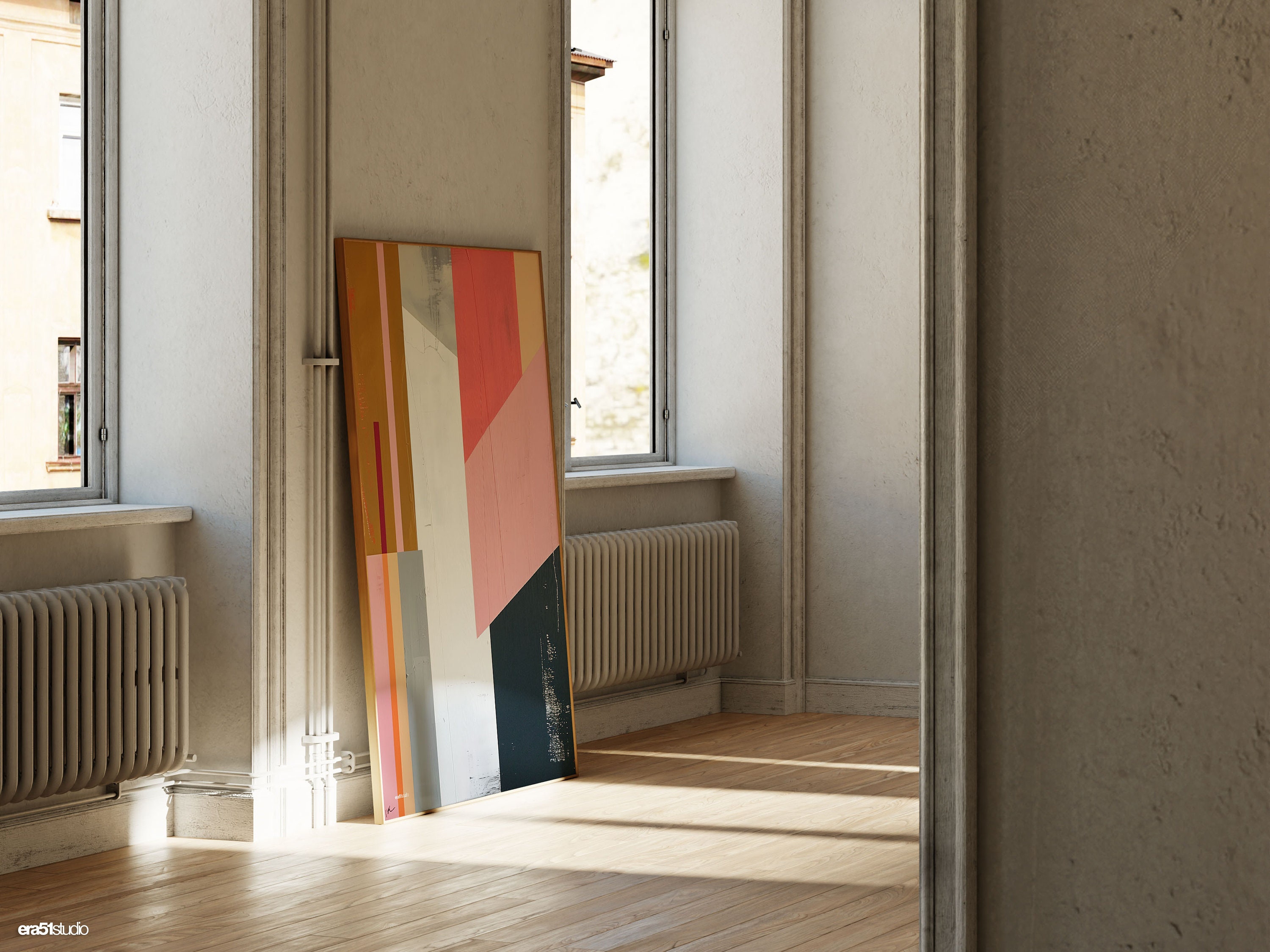 Abstract Urban Shapes Painting - Original Mid-century Modern Minimalist ...