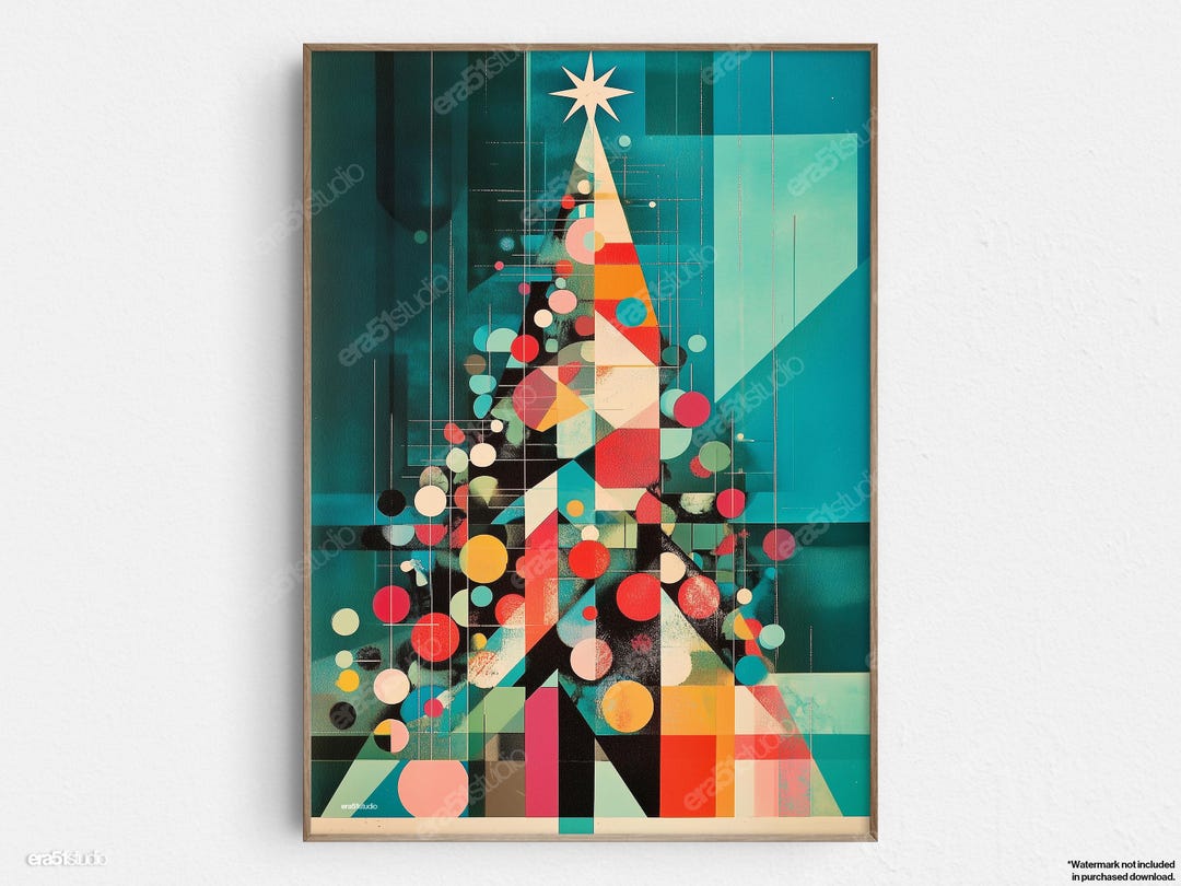 Bauhaus Holiday Tree - Original Mid-century Modern Minimalist Wall Art ...