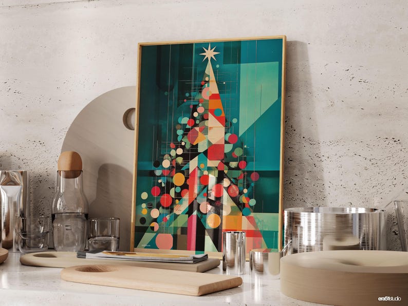 Bauhaus Holiday Tree - Original Mid-century Modern Minimalist Wall Art ...