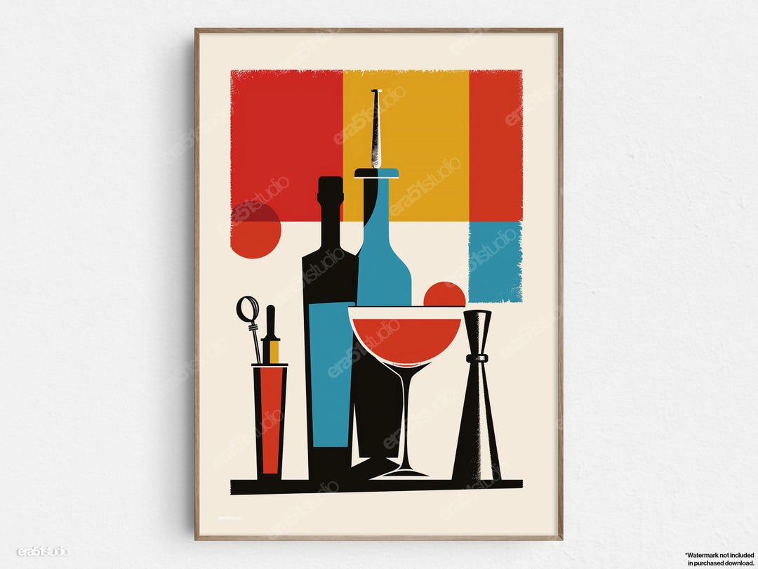 Geometric Bar Essentials - Original Mid-century Modern Minimalist Wall ...