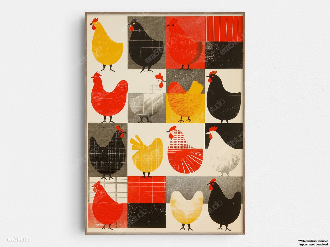 Avian Silhouette Charmed Chickens - Original Mid-century Modern ...