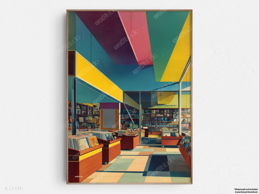 Record Store Vibey Scene - Original Mid-century Modern Minimalist Wall ...